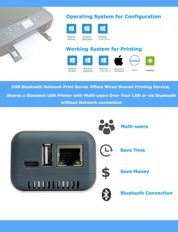 Wireless Bluetooth Printer Adapter Print Server | Loyalty-secu