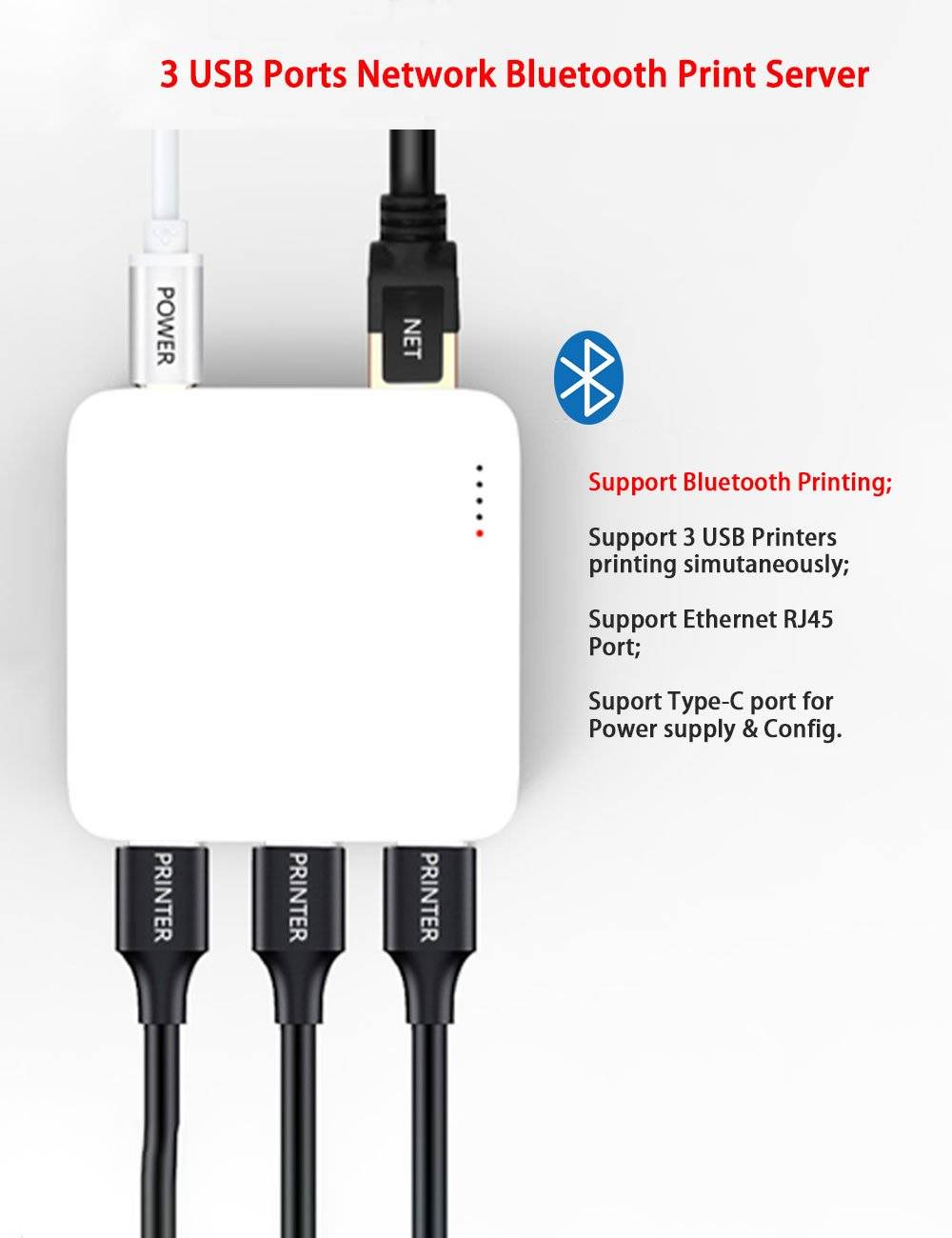 3 USB Ports Bluetooth Network Print Server | Loyalty-secu