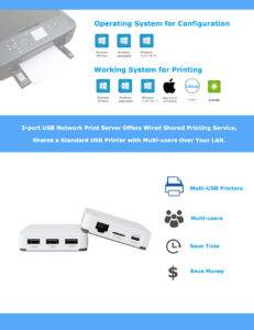 3 USB Ports Network Print Server Turns USB Printer into Ethernet ...