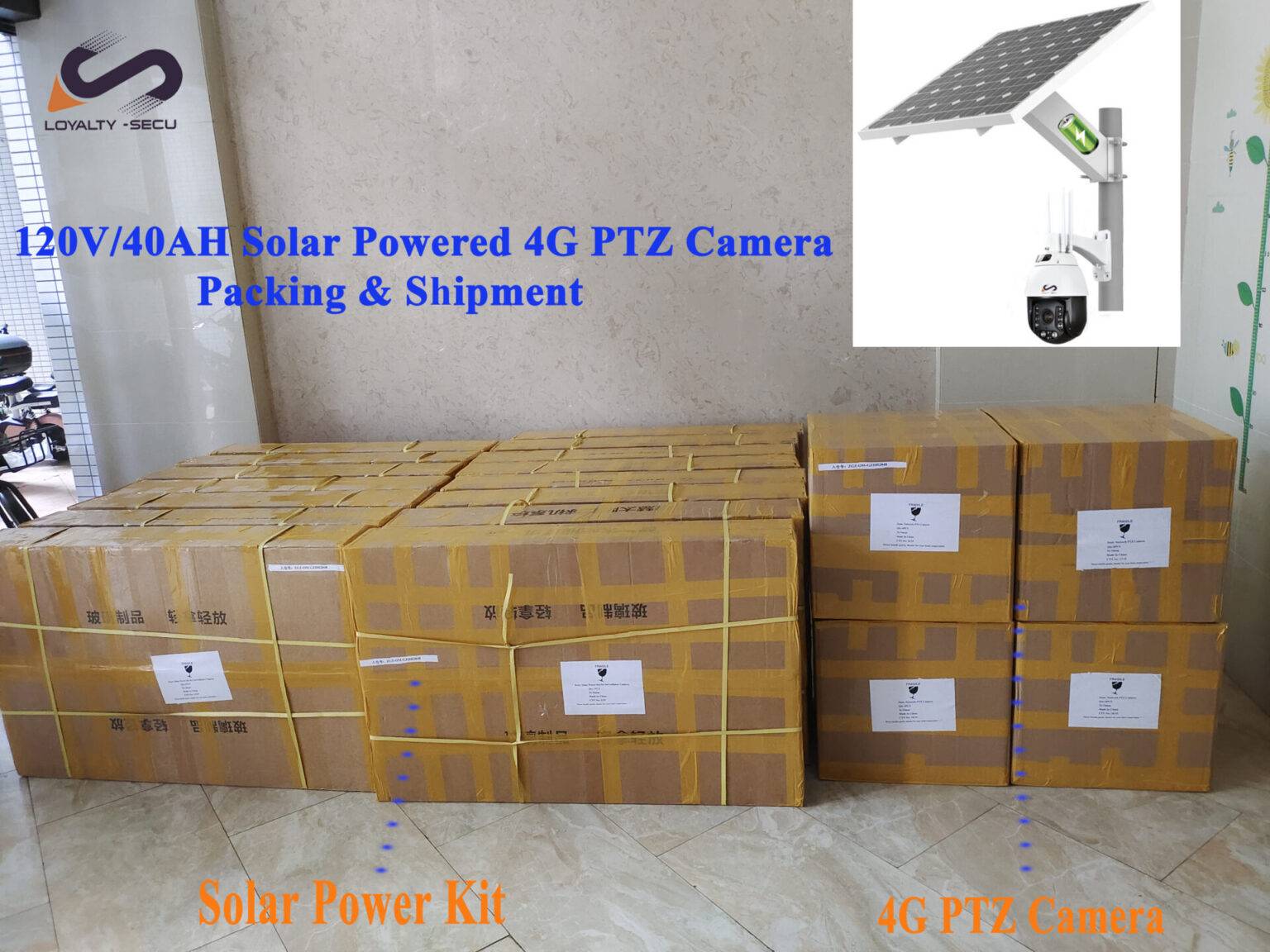 120W/40AH Solar Powered 4G PTZ Camera System Packing & Shipment ...